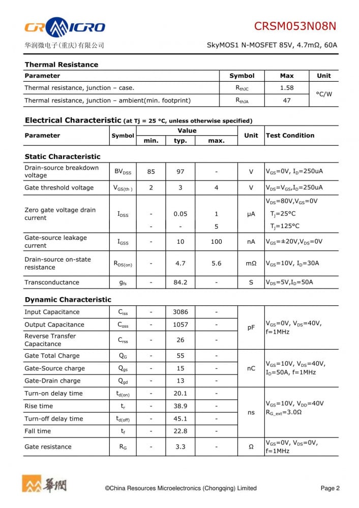 CRSM053N08N datasheet page 2