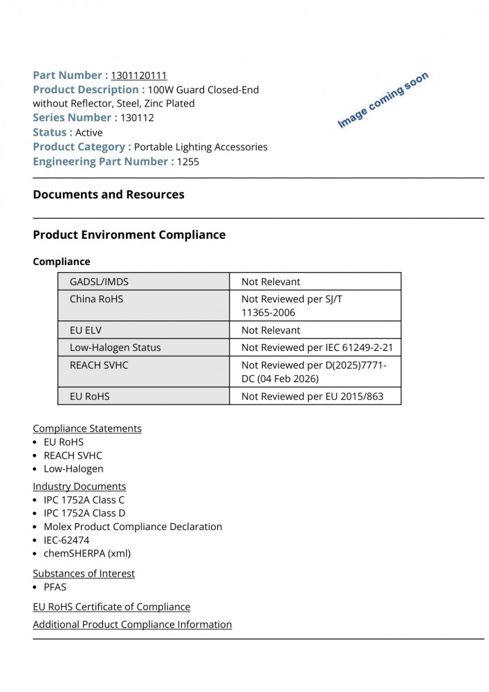 Technical document page 1 for product 1301120111