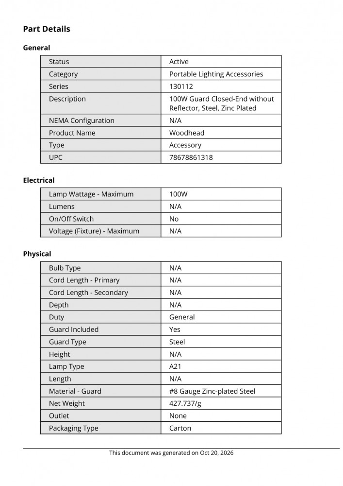 Technical document page 2 for product 1301120111