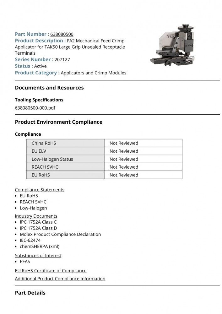 MOLEX 638080500 tooling document page 1