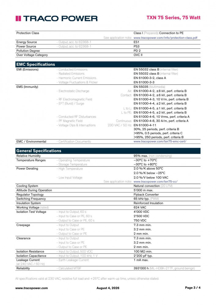 TXN 75 series technical document, page 3