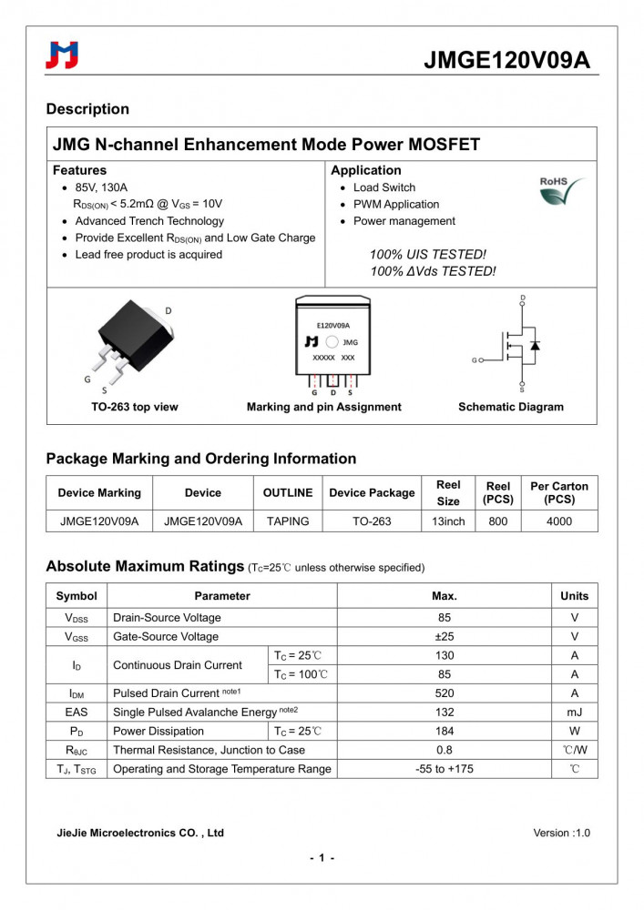 JMGE120V09A datasheet page 1