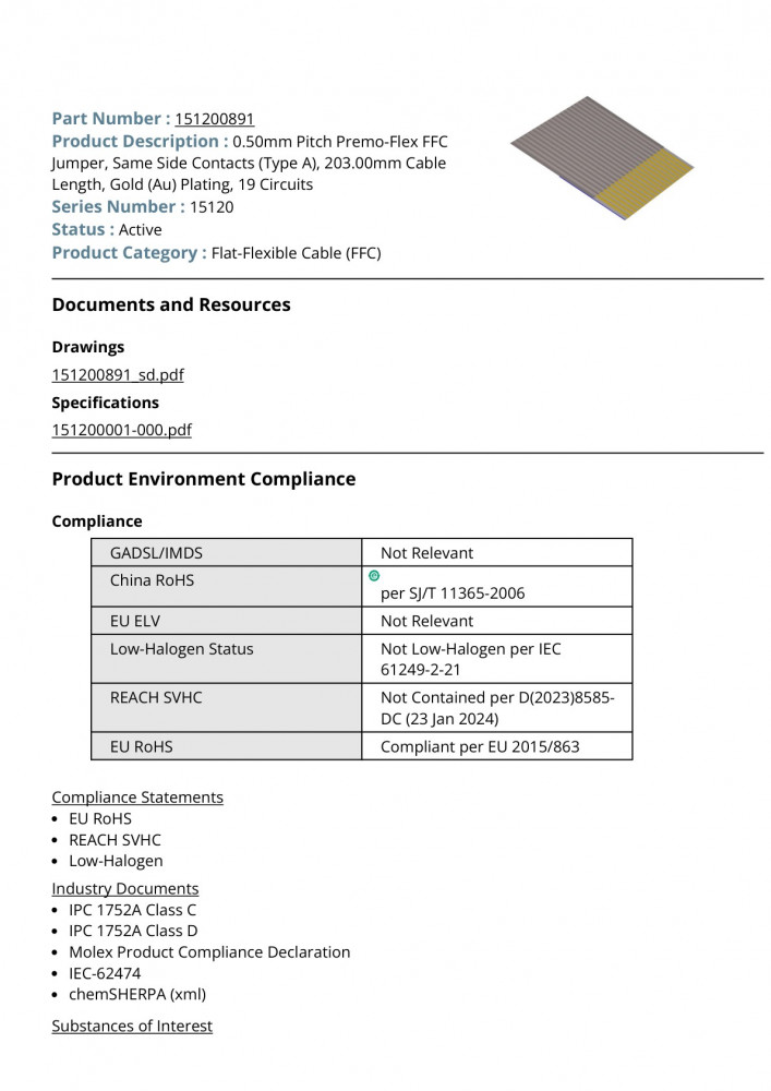 MOLEX 151200891 technical document preview, page 1