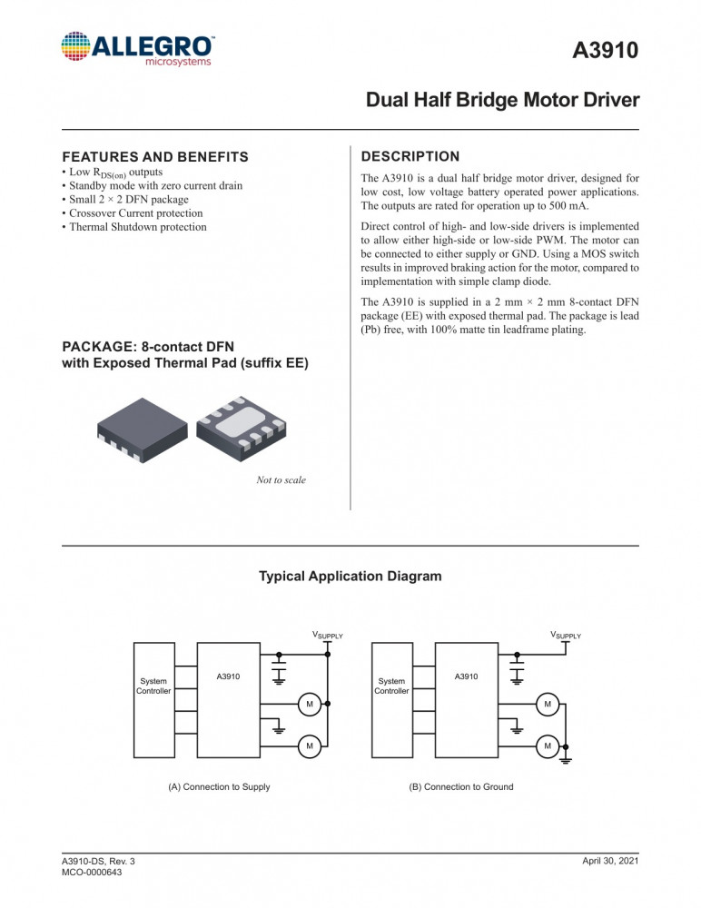 A3910 datasheet page 1