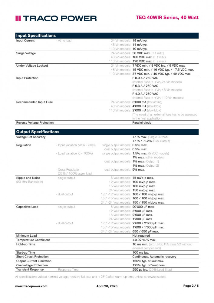 TEQ 40WIR datasheet page 2