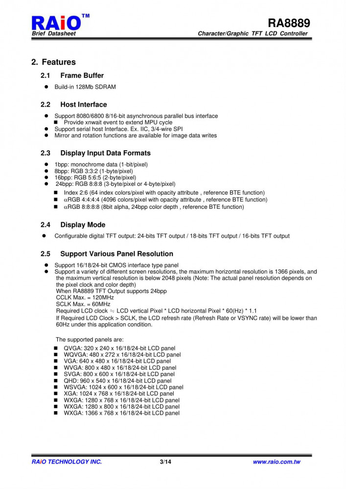 RA8889 datasheet page 3