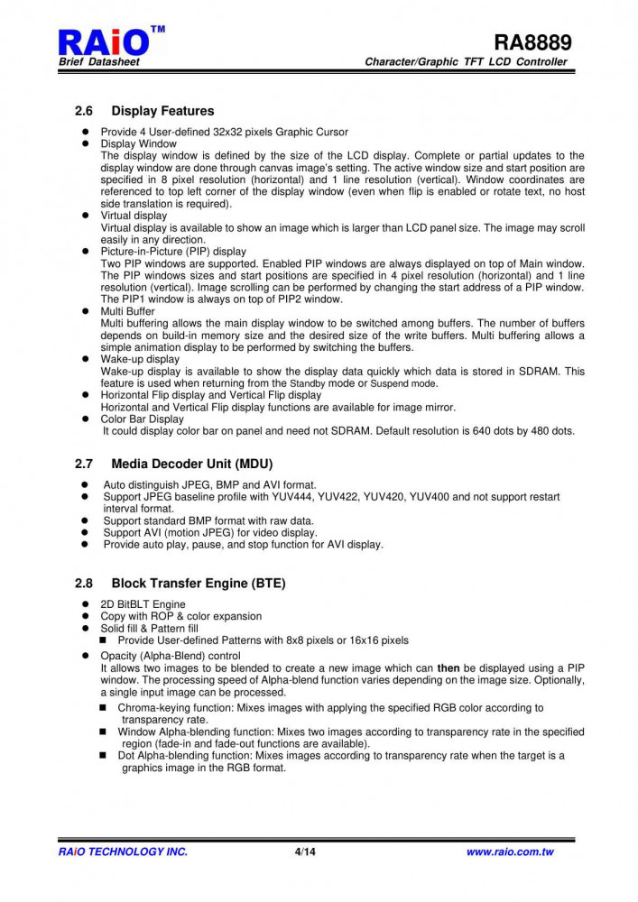 RA8889 datasheet page 4