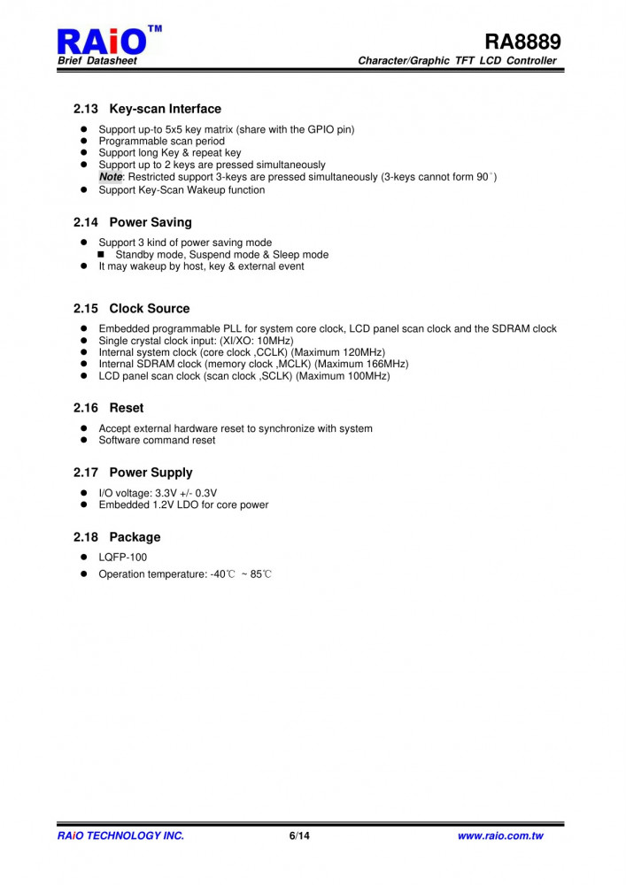RA8889 datasheet page 6