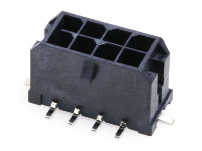 Micro-Fit+ Vertical Header, Surface Mount, 3.00mm Pitch, Dual Row, 8 Circuits, 1.50µm Matte Tin (Sn) Plating, Glow-Wire Capable, Solder Nail, Black, Tape and Reel for sale