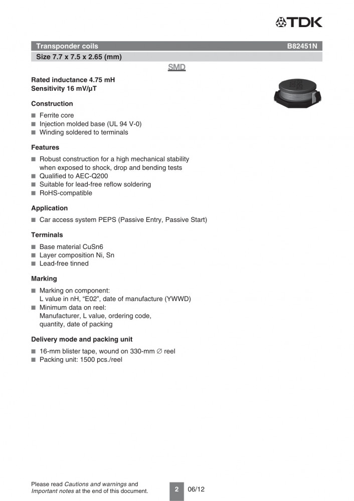 B82451N transponder coil datasheet page 2