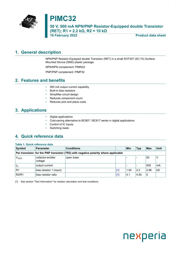 PIMC32X datasheet page 1