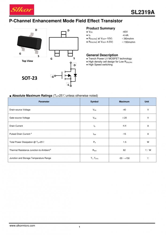 SL2319A datasheet page 1