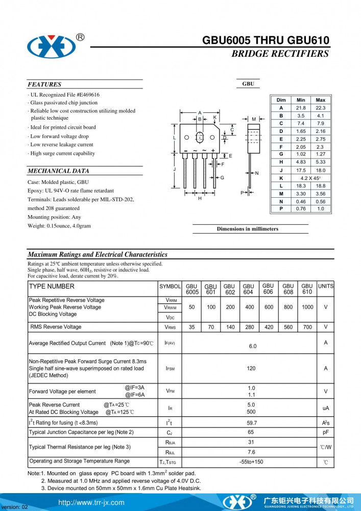 JUXING GBU608 datasheet page 1