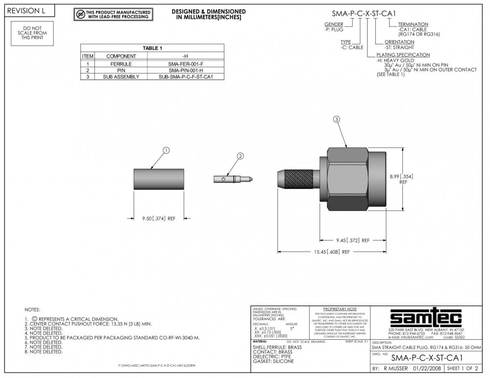 Samtec SMA-P-C-H-ST-CA1 dimensional drawing