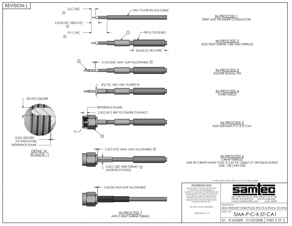 Samtec SMA-P-C-H-ST-CA1 termination process drawing
