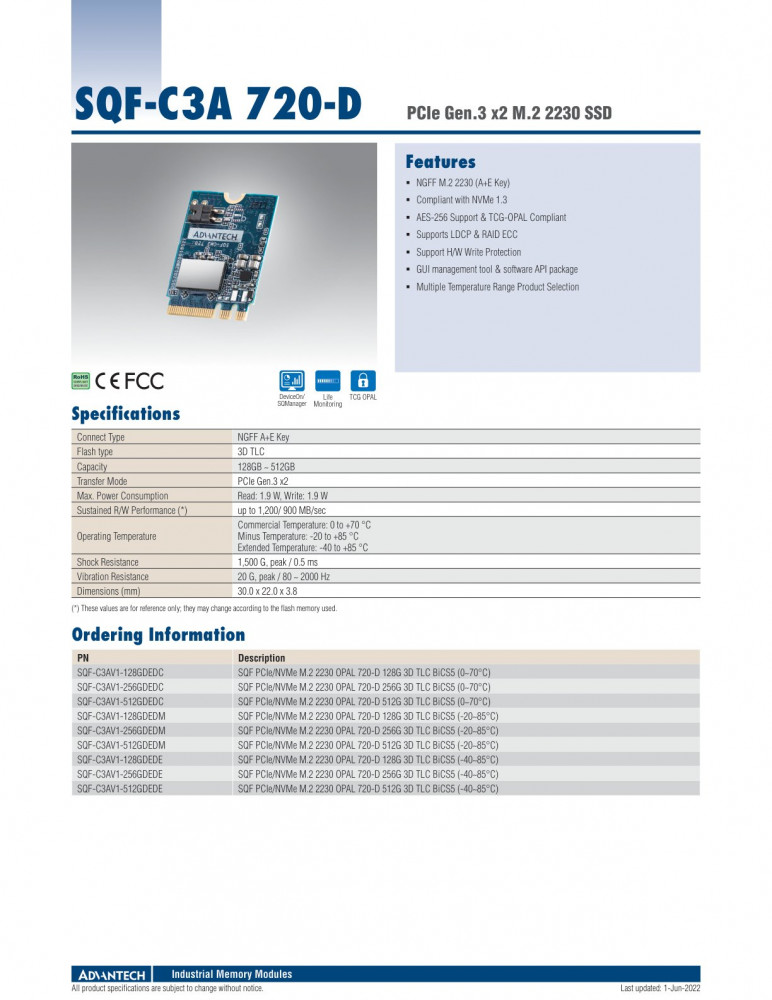 ADVANTECH SQF-C3A 720-D product documentation page