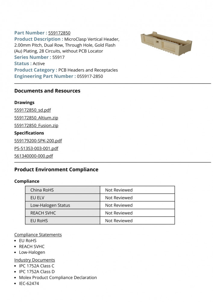 MOLEX 559172850 technical document preview, page 1