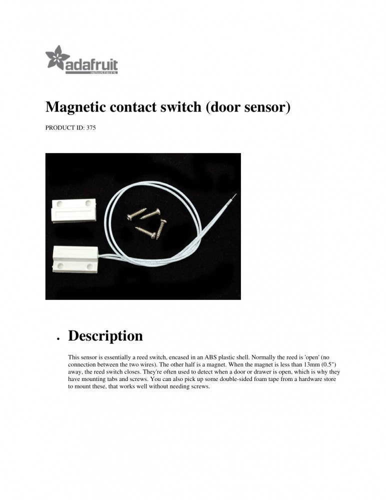 Adafruit 375 technical document page 1