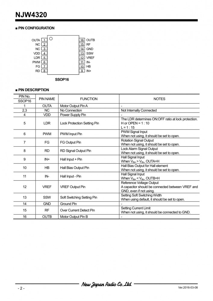 NJW4320 datasheet page 2