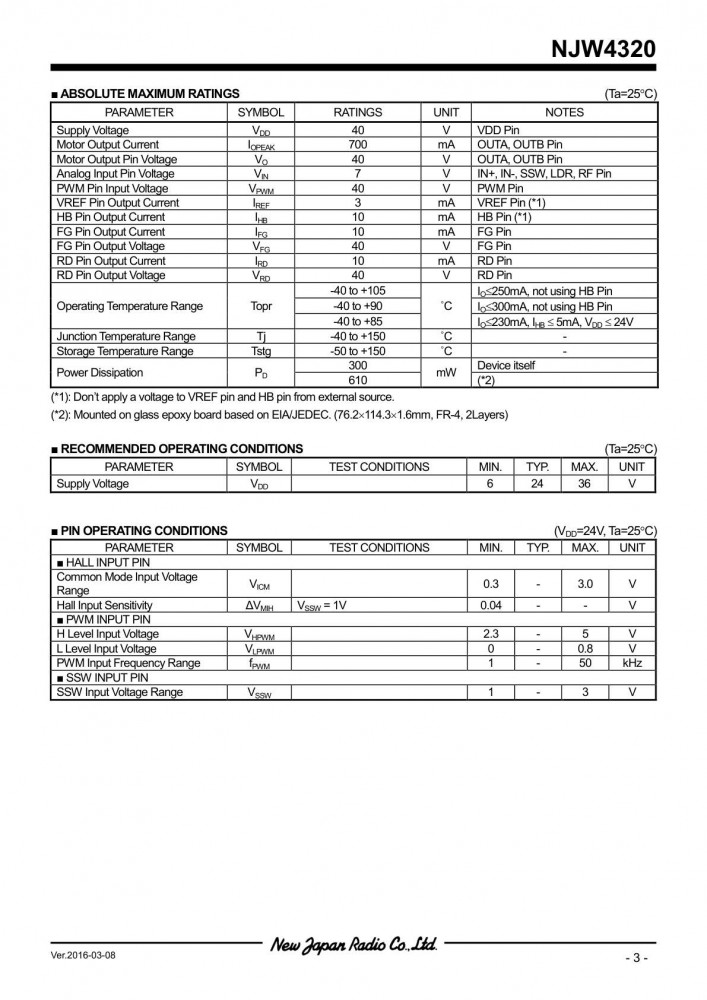 NJW4320 datasheet page 3