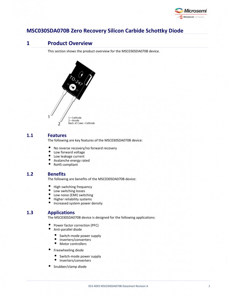 MSC030SDA070BCT technical document page 1
