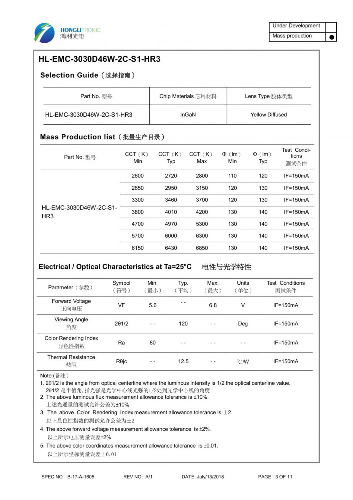 HL-EMC-3030D46W-2C-S1-HR3 datasheet page 3