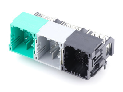 stAK50h 3 Bay Right-Angle Hybrid Header, 92 Circuits, Bay 1: 32 Circuits/Key 1/Black; Bay 2: 28 Circuits/Key 2/Green; Bay 3: 32 Circuits/Key 3/Dark Gray; Tube