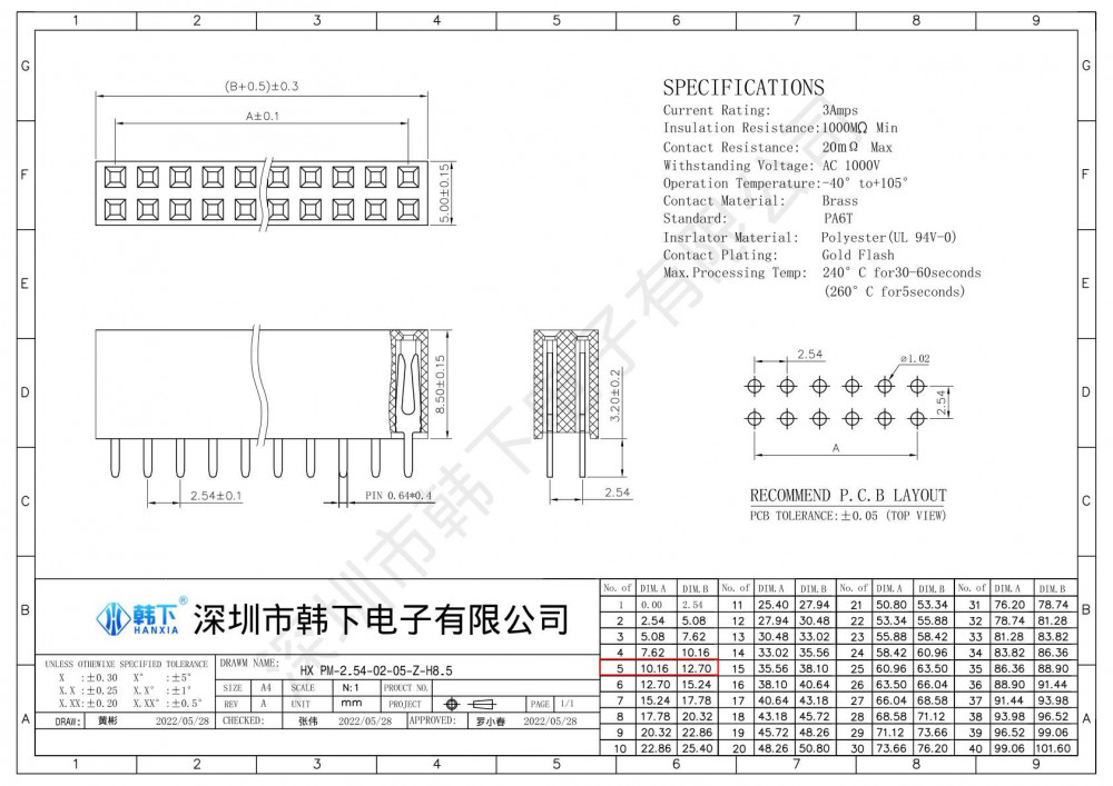 HX PM-2.54-02-05-Z-H8.5 technical drawing preview