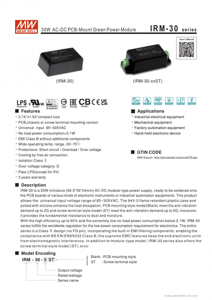 IRM-30 datasheet page 1