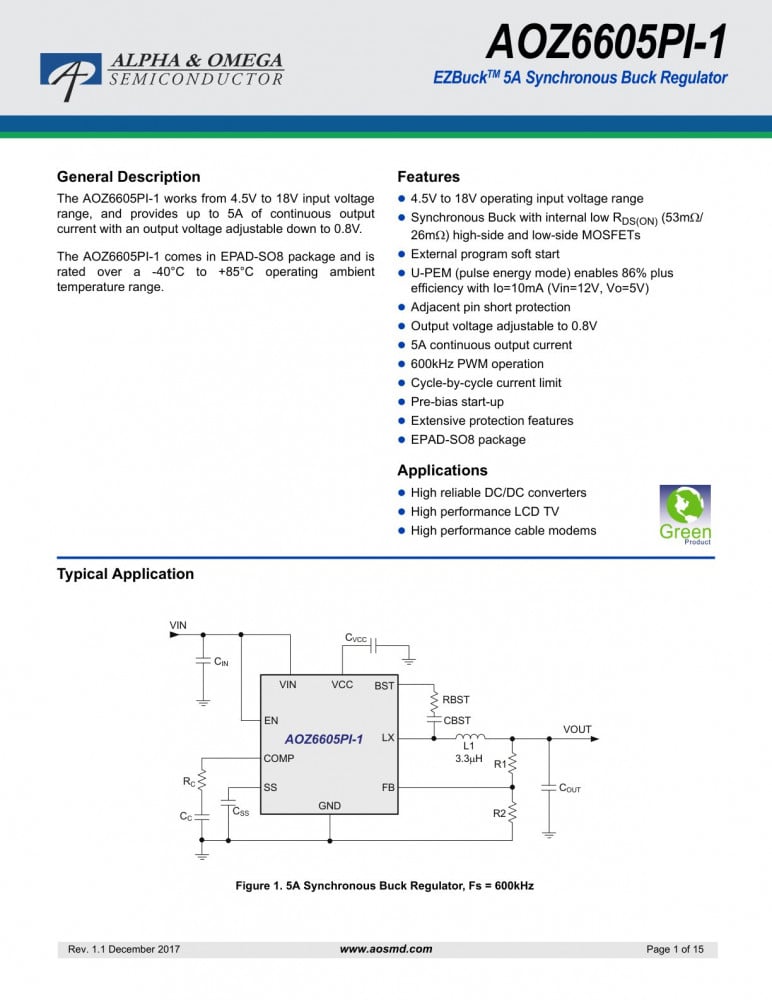 AOZ6605PI-1 datasheet page 1