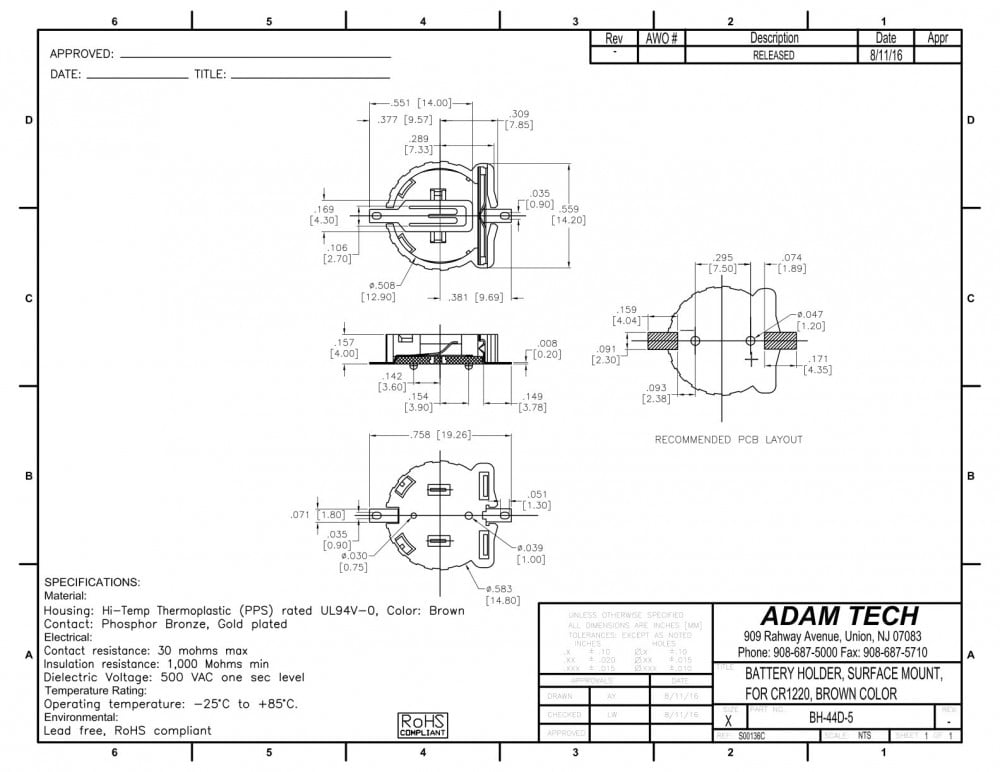 ADAM TECH BH-44D-5 technical drawing