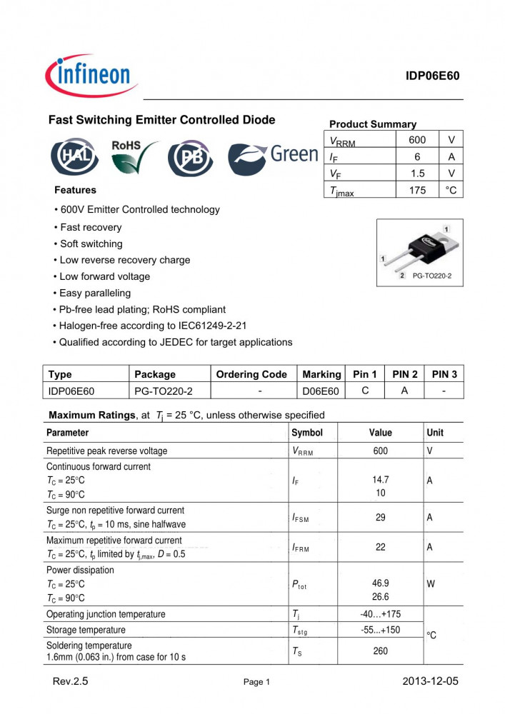IDP06E60XKSA1 datasheet page 1