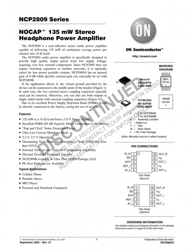NCP2809 datasheet page 1