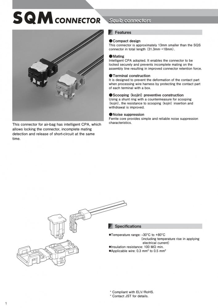 JST SQM connector technical document page 1