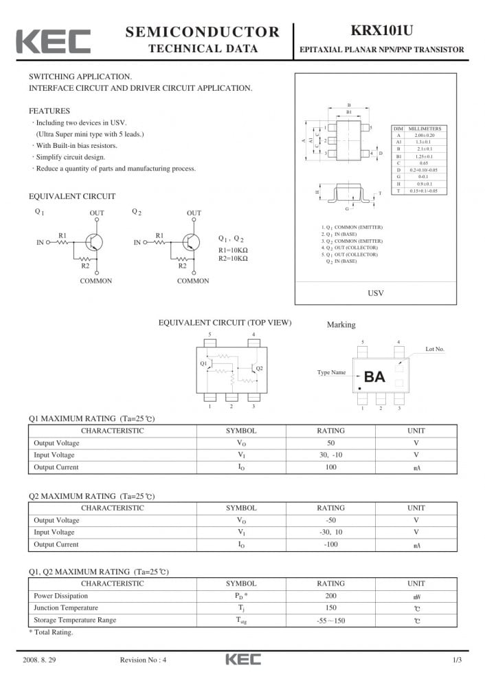 KRX101U-RTK/P datasheet page 1