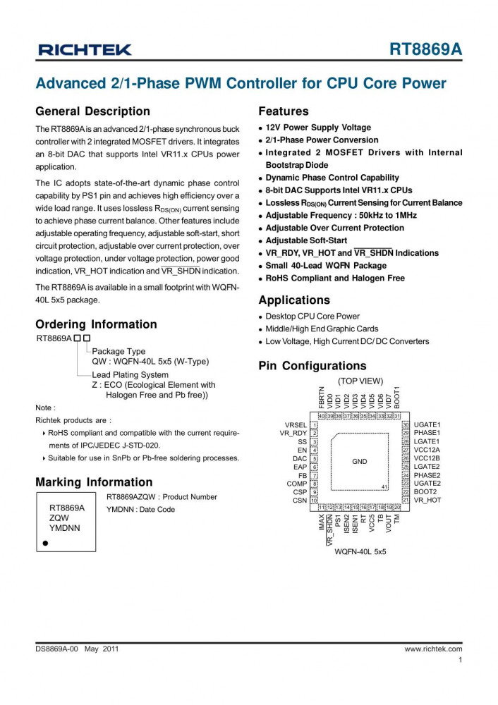 RT8869A technical document page 1