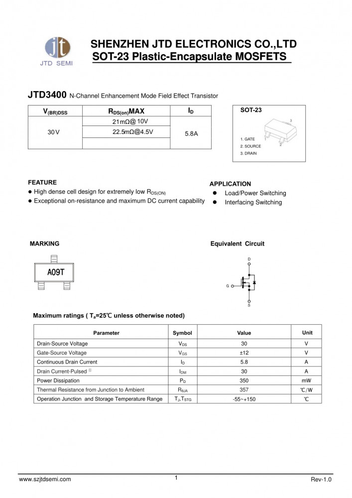 JTD3400 datasheet page 1