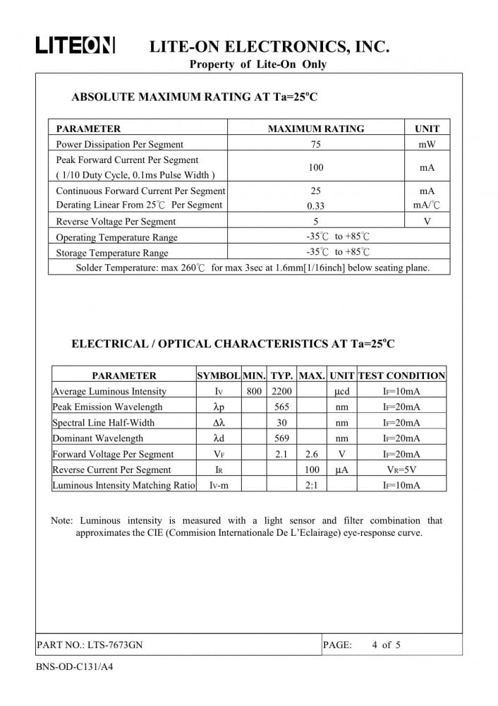 LTS-7673GN datasheet page 4