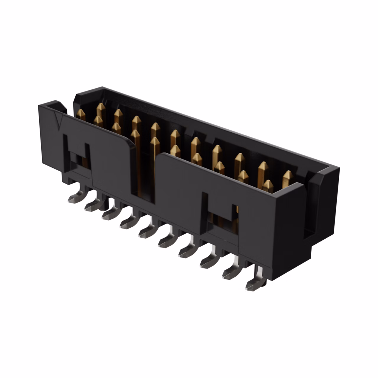 2.00mm Pitch, Milli-Grid PCB Header, Dual Row, Vertical, Surface Mount, Shrouded, 20 Circuits, 0.38µm Gold (Au) Plating, Dual Side Slots, Dual Friction Locks, Center Polarization, with Pegs, Tape and Reel for sale
