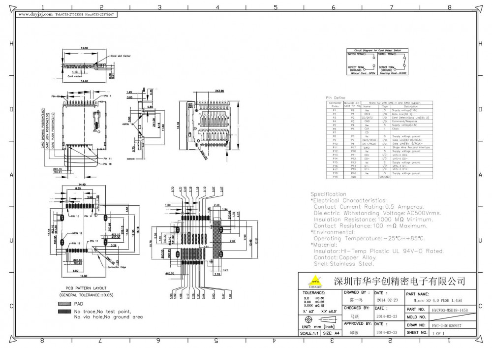 HOAUC HYCW03-MSD18-145B technical drawing and specification page