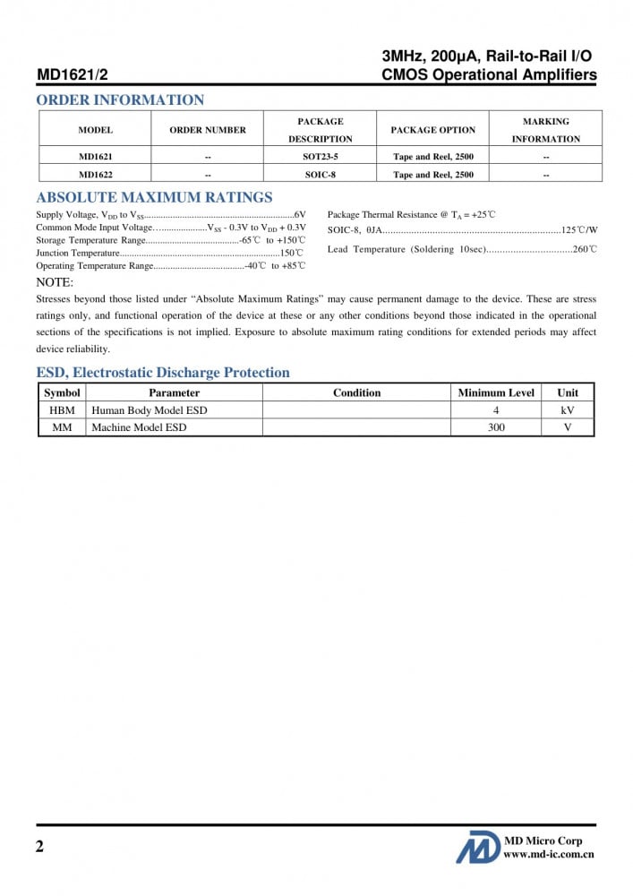 MD1621 datasheet page 2