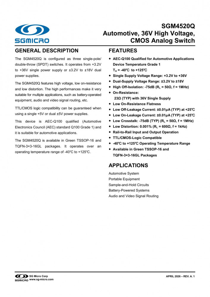 SGM4520Q datasheet page 1