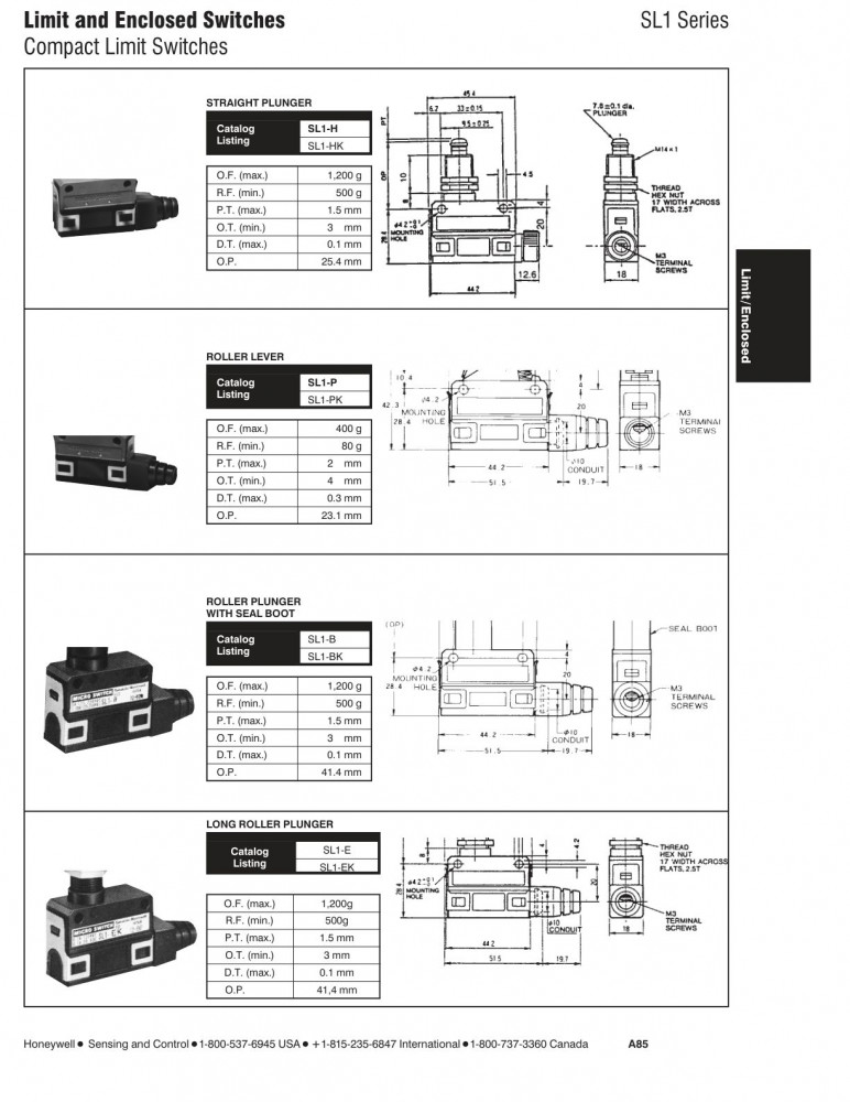 Honeywell SL1 actuator configurations