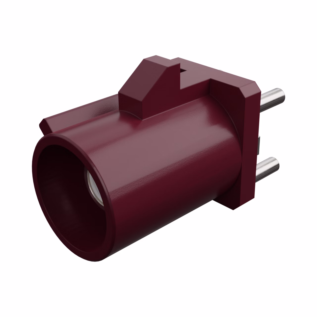 FAKRA Jack, Straight, PCB Receptacle, Through Hole, Die Cast Body, Tin (Sn) Plated, Keying Code D, Bordeaux Violet, Tray, 50 Ohms for sale