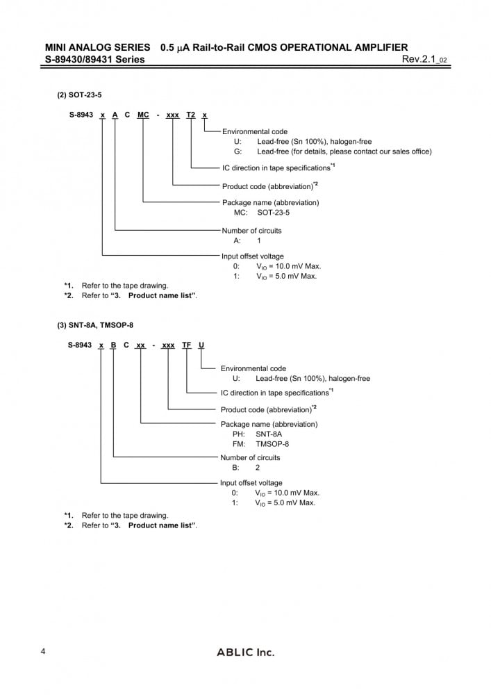 ABLIC S-89431 series datasheet page 4