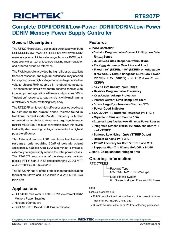 RT8207P datasheet page 1