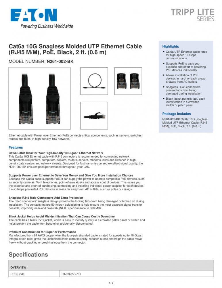N261-002-BK technical document page 1