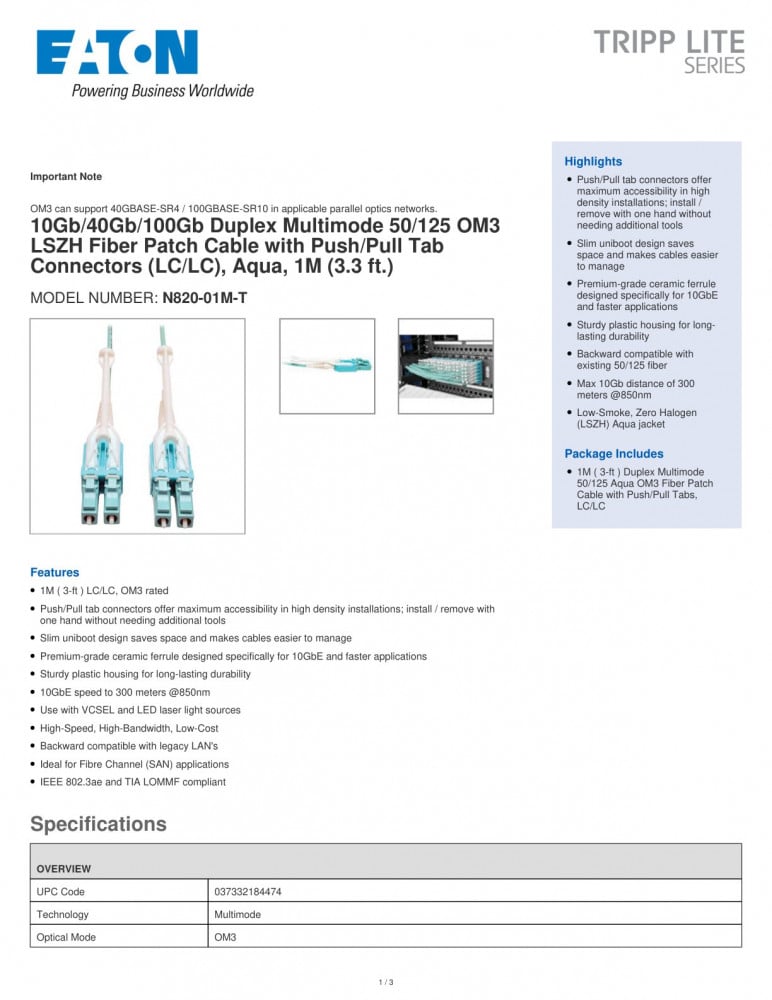 N820-01M-T product documentation page 1
