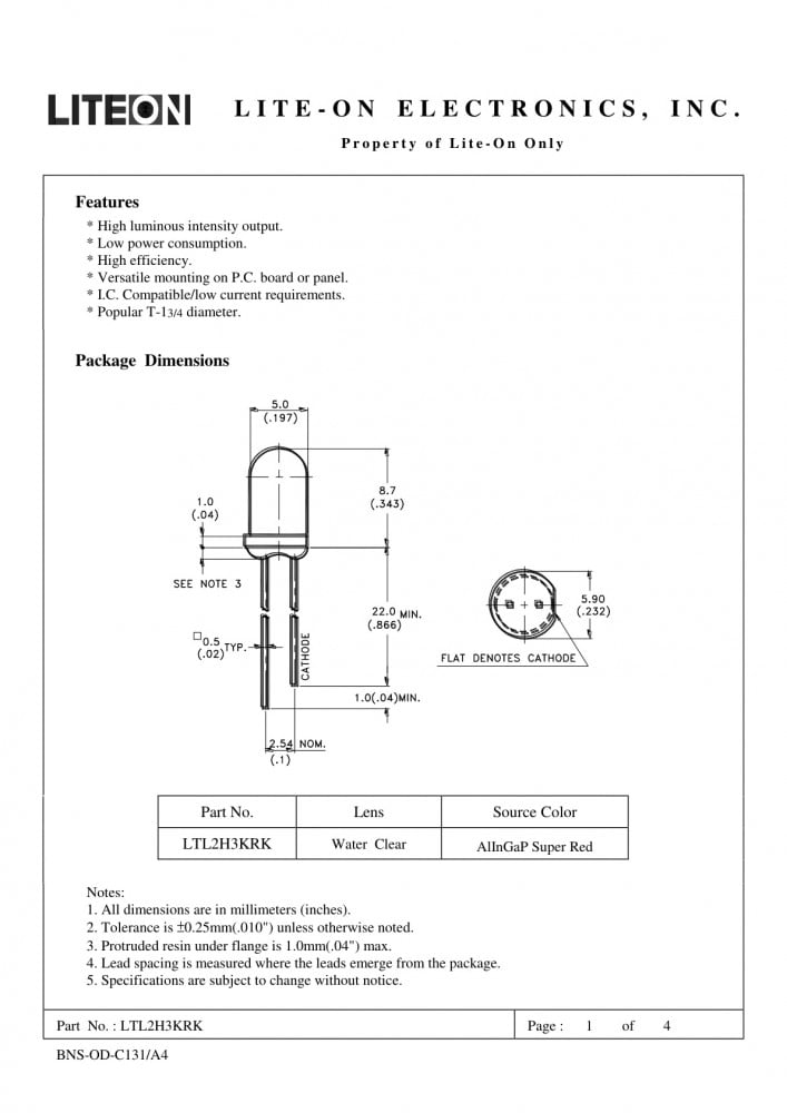 LTL2H3KRK datasheet page 2
