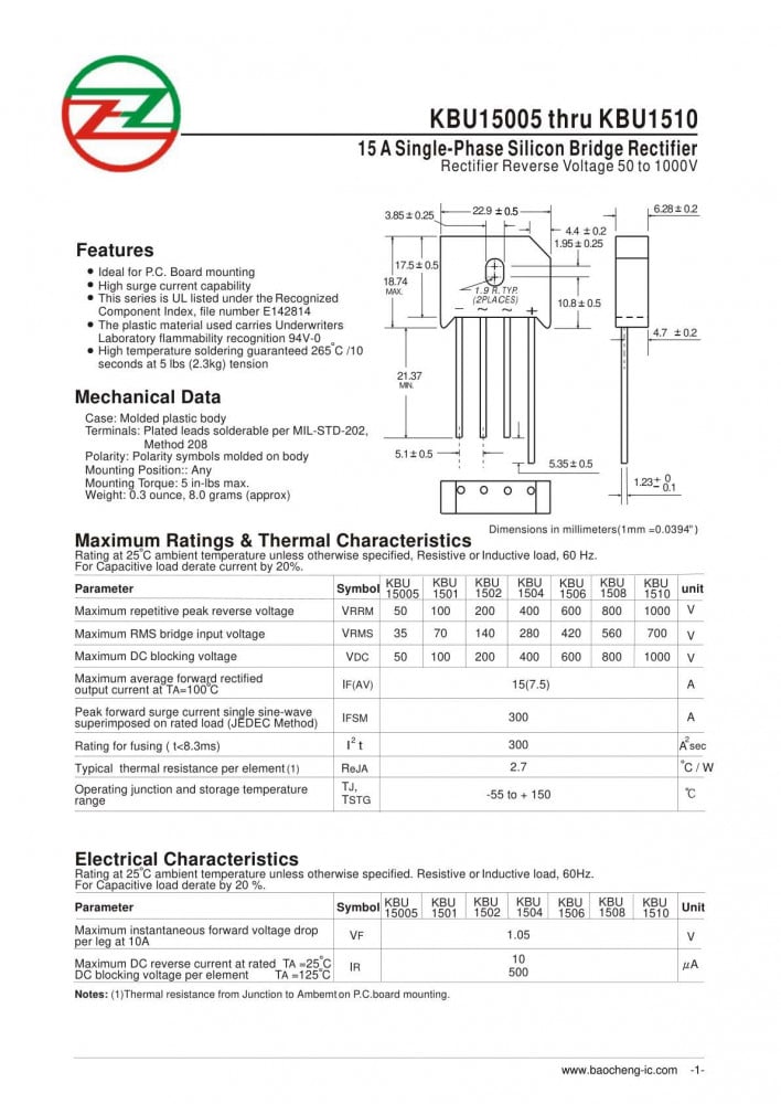 KBU1510 datasheet page 1